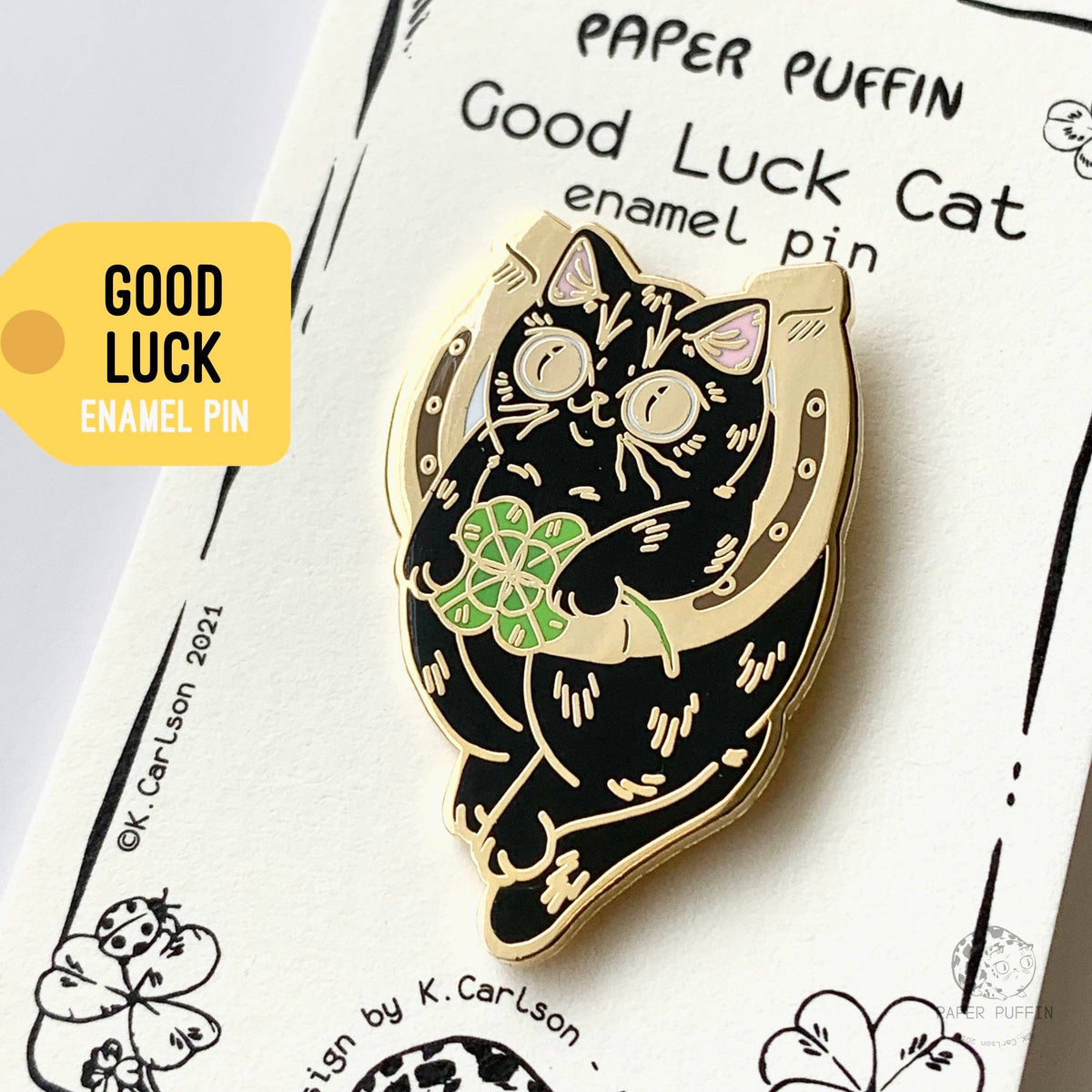 Good Luck Cat Enamel Pin – Chicory Naturalist