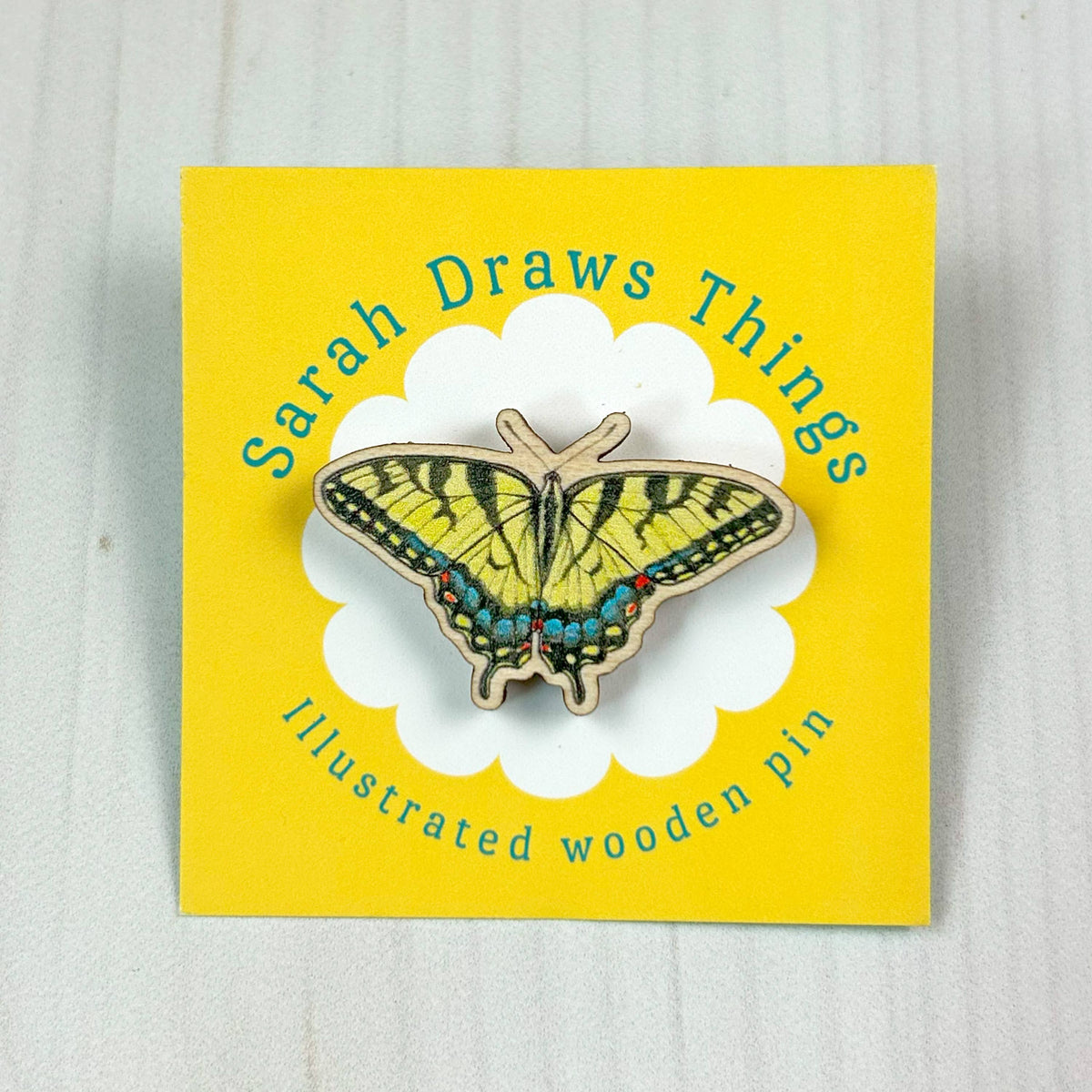 Tiger Swallowtail - 1.5" illustrated wooden pin – Chicory Naturalist